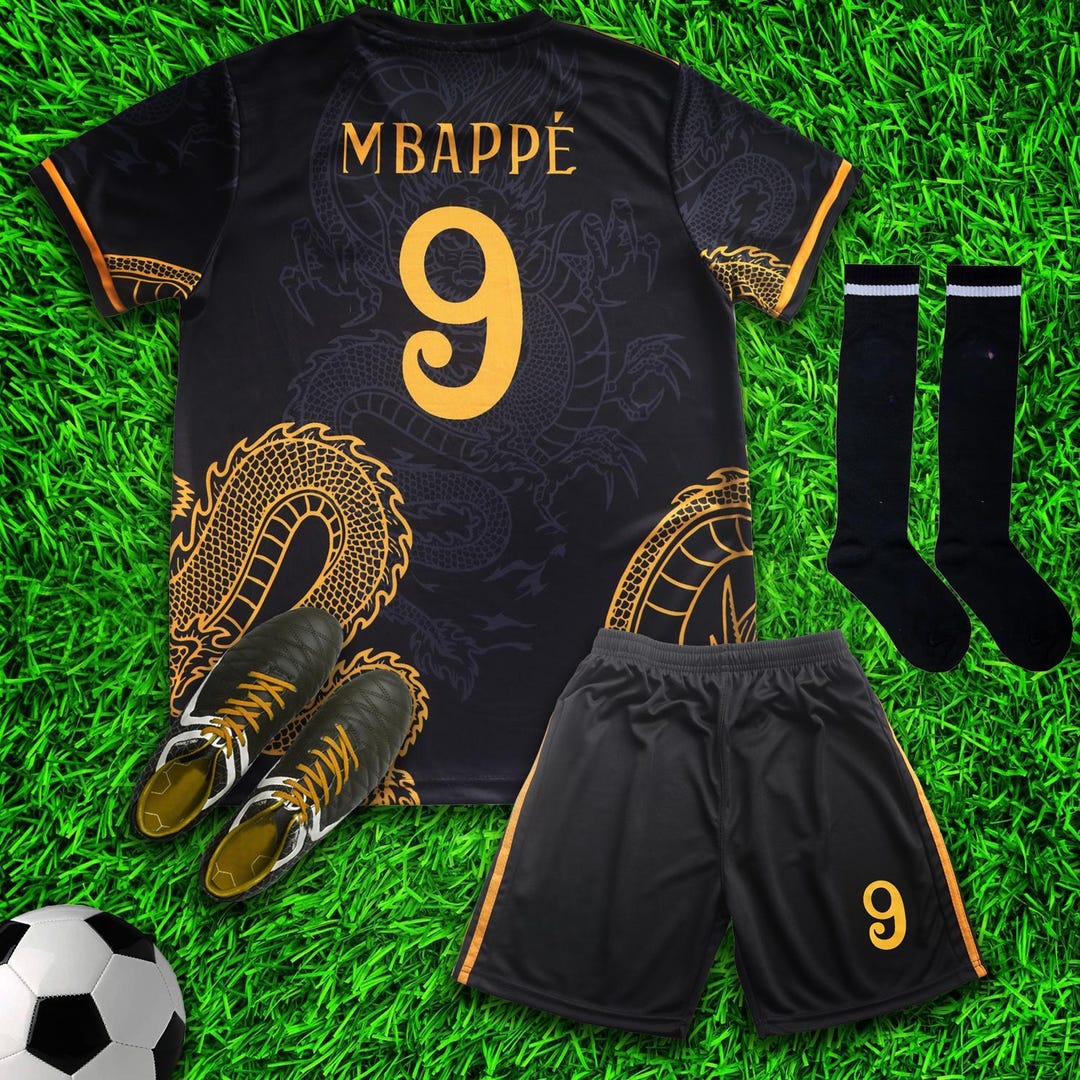 Madrid Kylian #9 Mbappe Gold Black Dragon Limited Special Edition ...