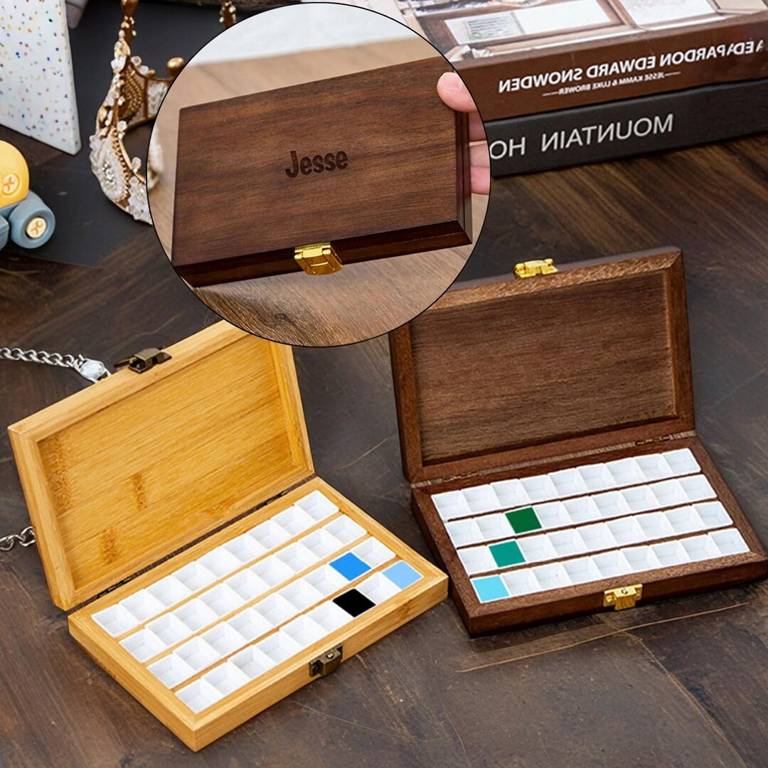 Personalized Wooden Watercolor Paint Box, Artist Palette, Travel Paint ...