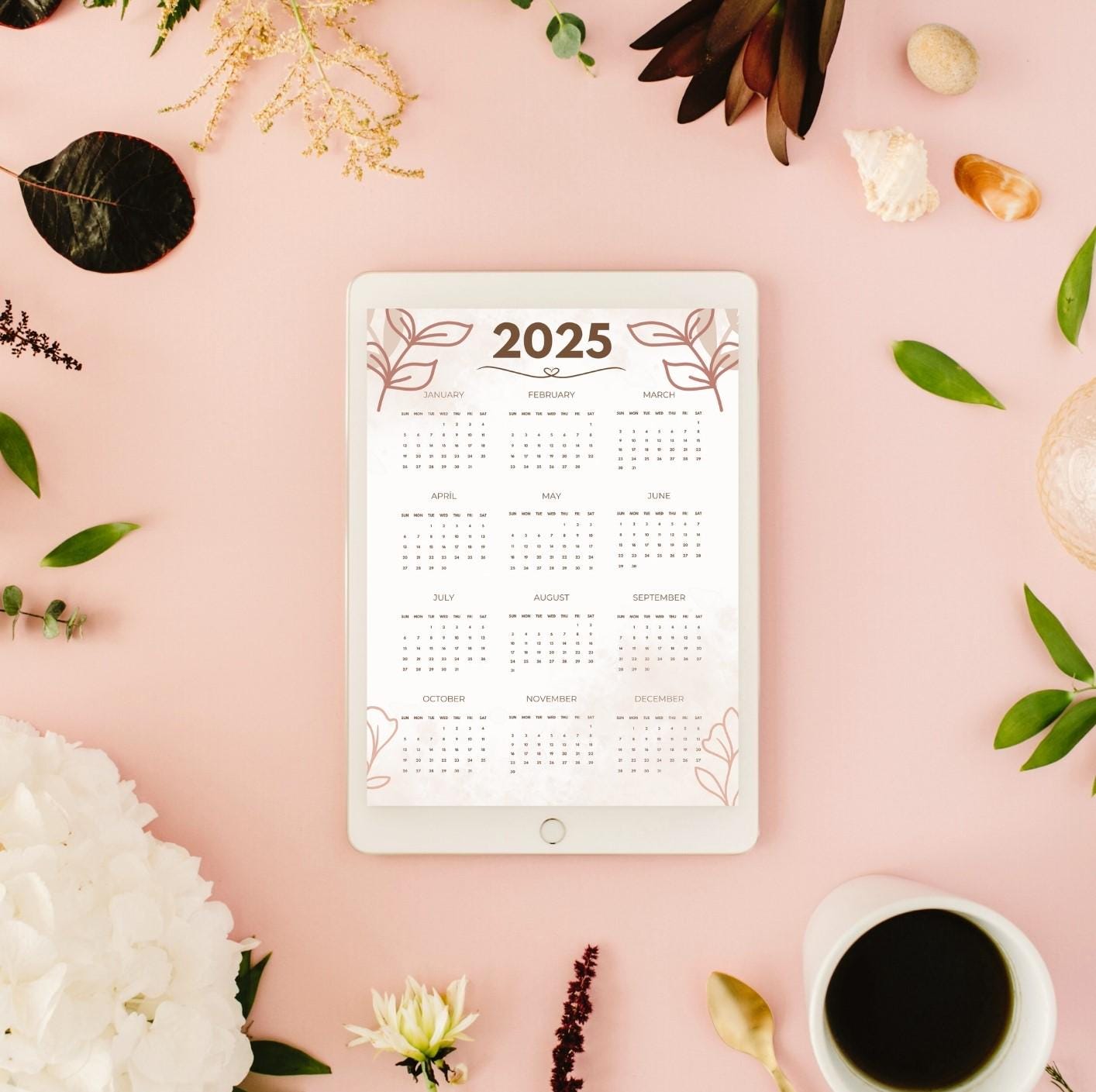 Printable 2025 Yearly Calendar Minimalist Design, Aesthetic Wall Art ...