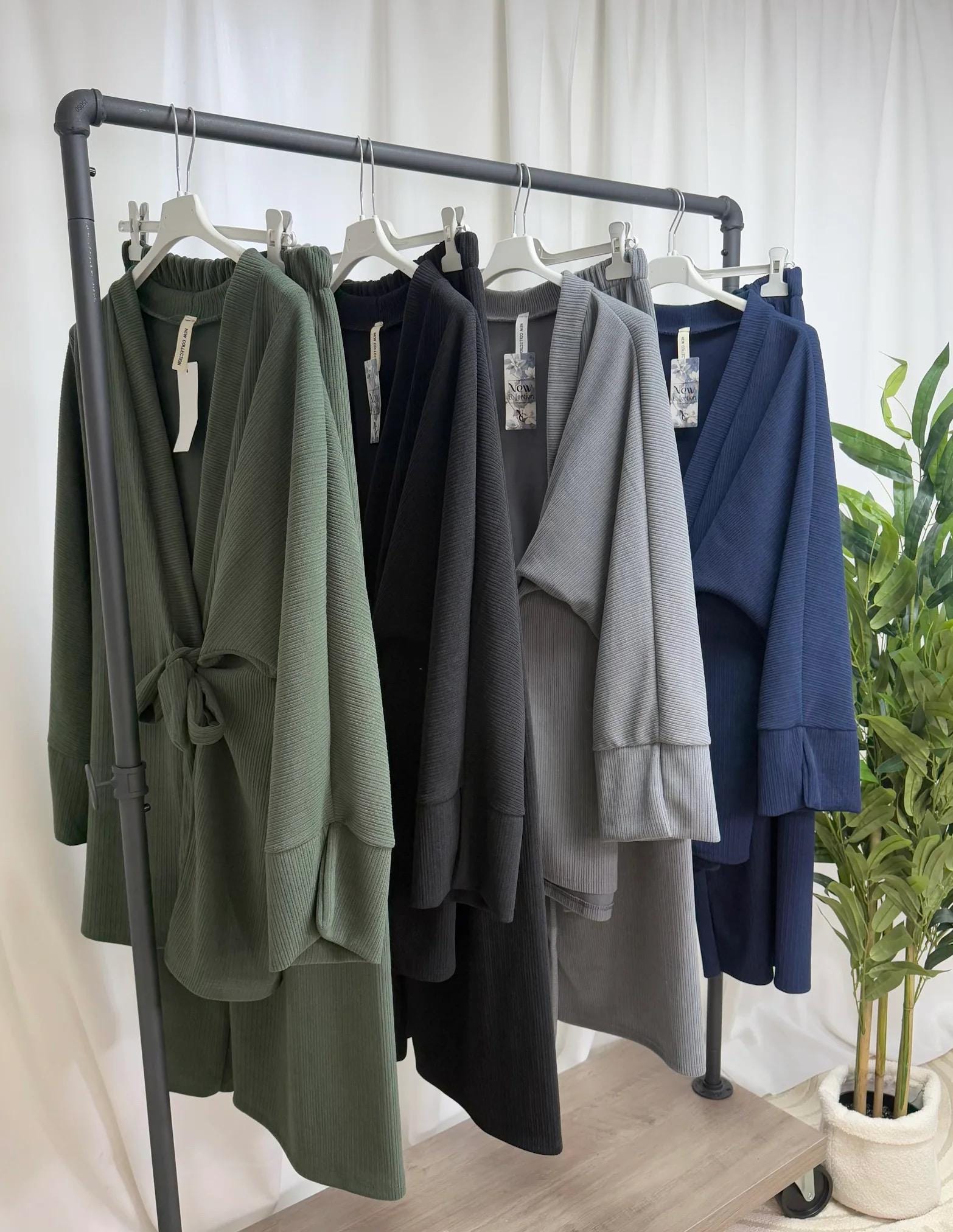 Women’s Winter Coudroy Rib Warp Over Kimono Style Matching Coord Set ...