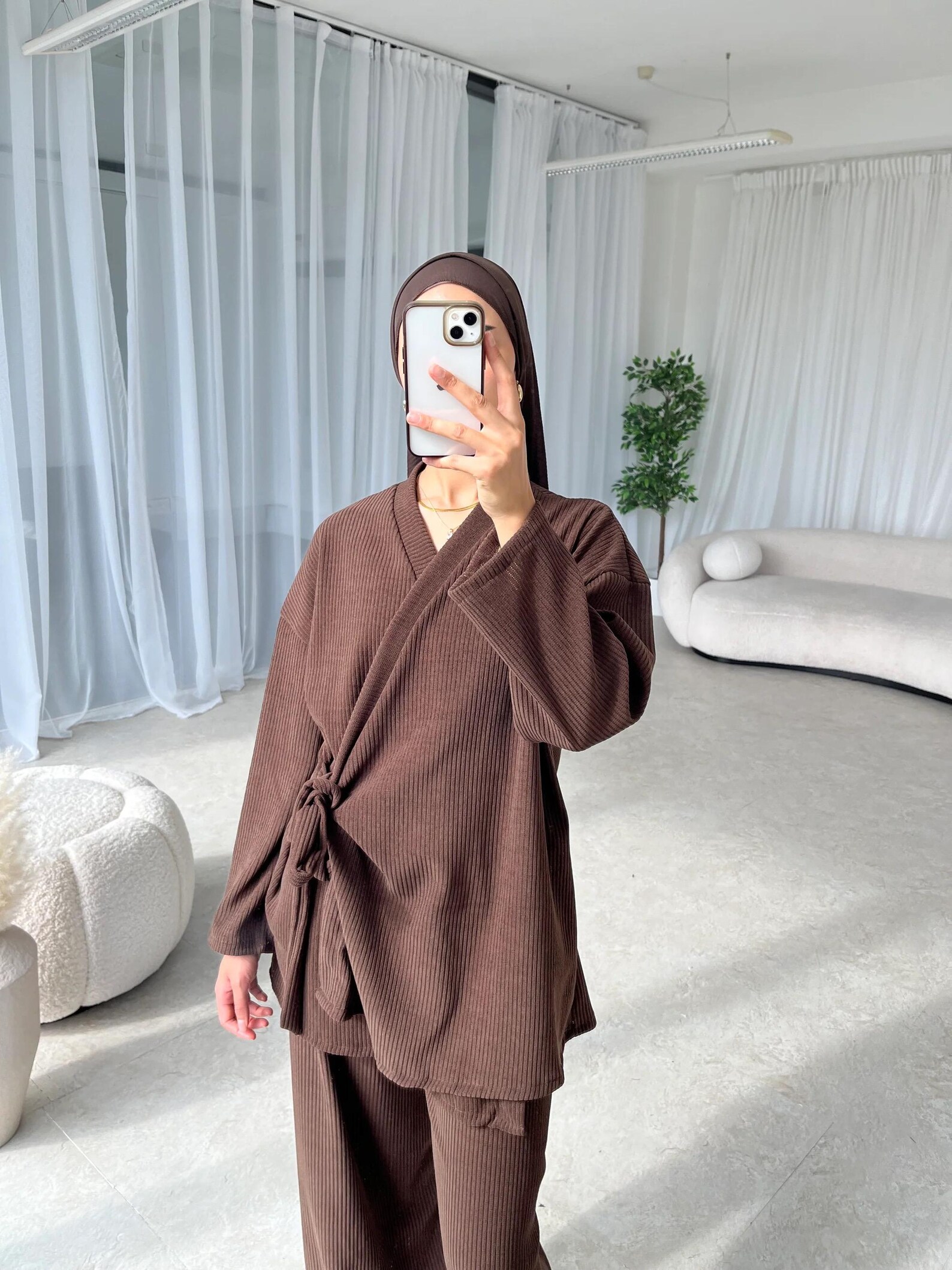 Women’s Winter Coudroy Rib Warp Over Kimono Style Matching Coord Set ...