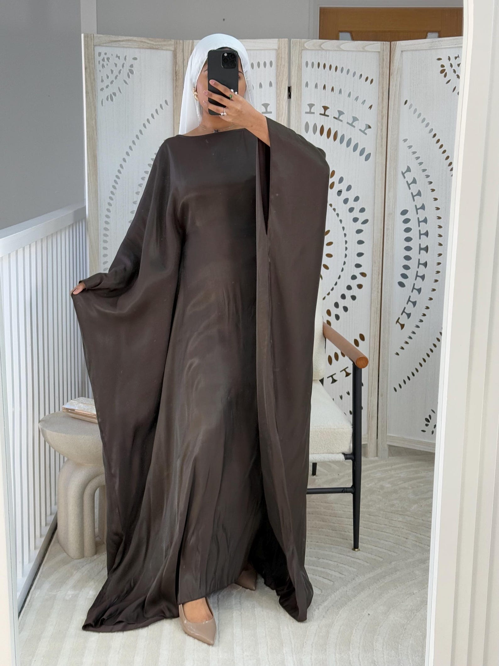 Noor Shimmering Butterfly Satin Dress Tie-belt Abaya Kaftan Wedding ...
