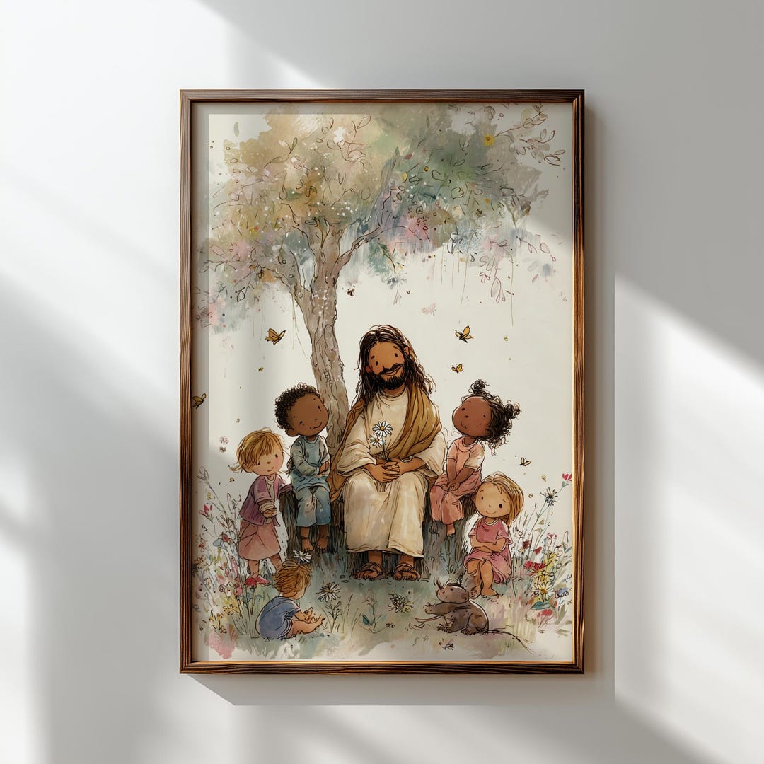 Jesus Teaching Children Art Print, Jesus Praying With Children, Jesus ...