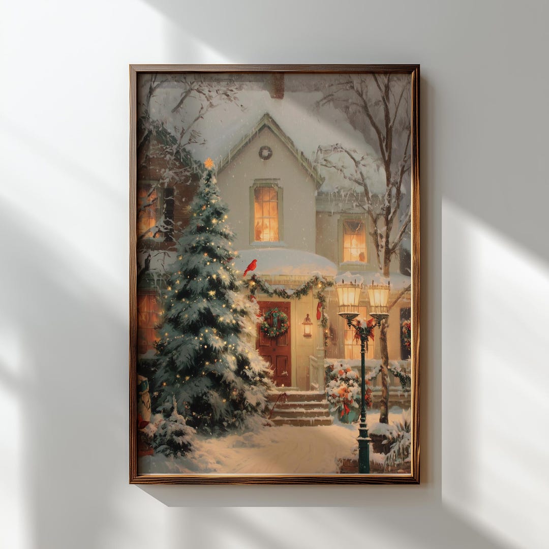 Snowy Christmas House Painting Digital Download | Cozy Winter Holiday ...