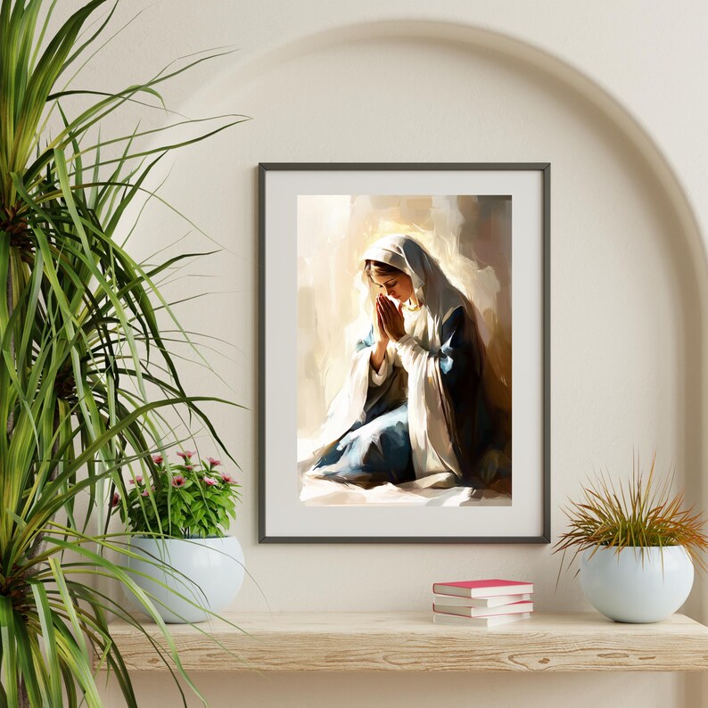 Mother Mary Praying Portrait, Christian Catholic Art Digital Download ...