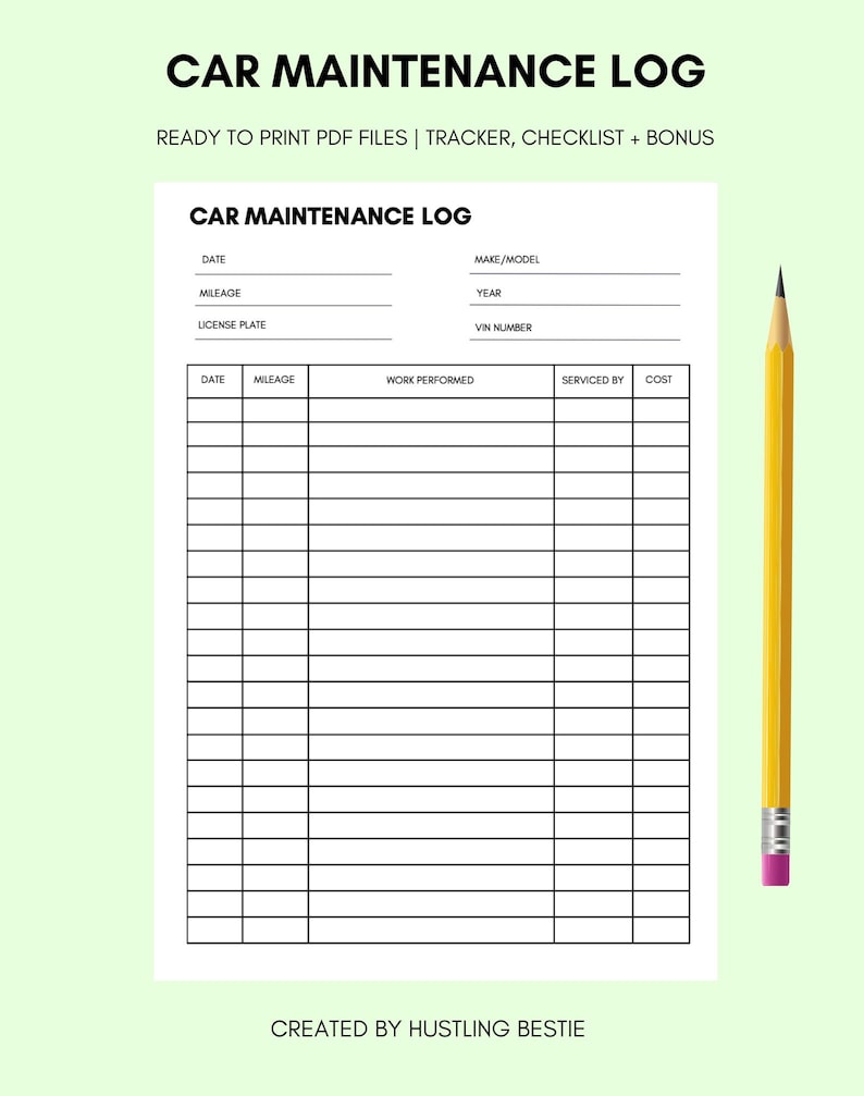 Car Maintenance Log Book - Etsy