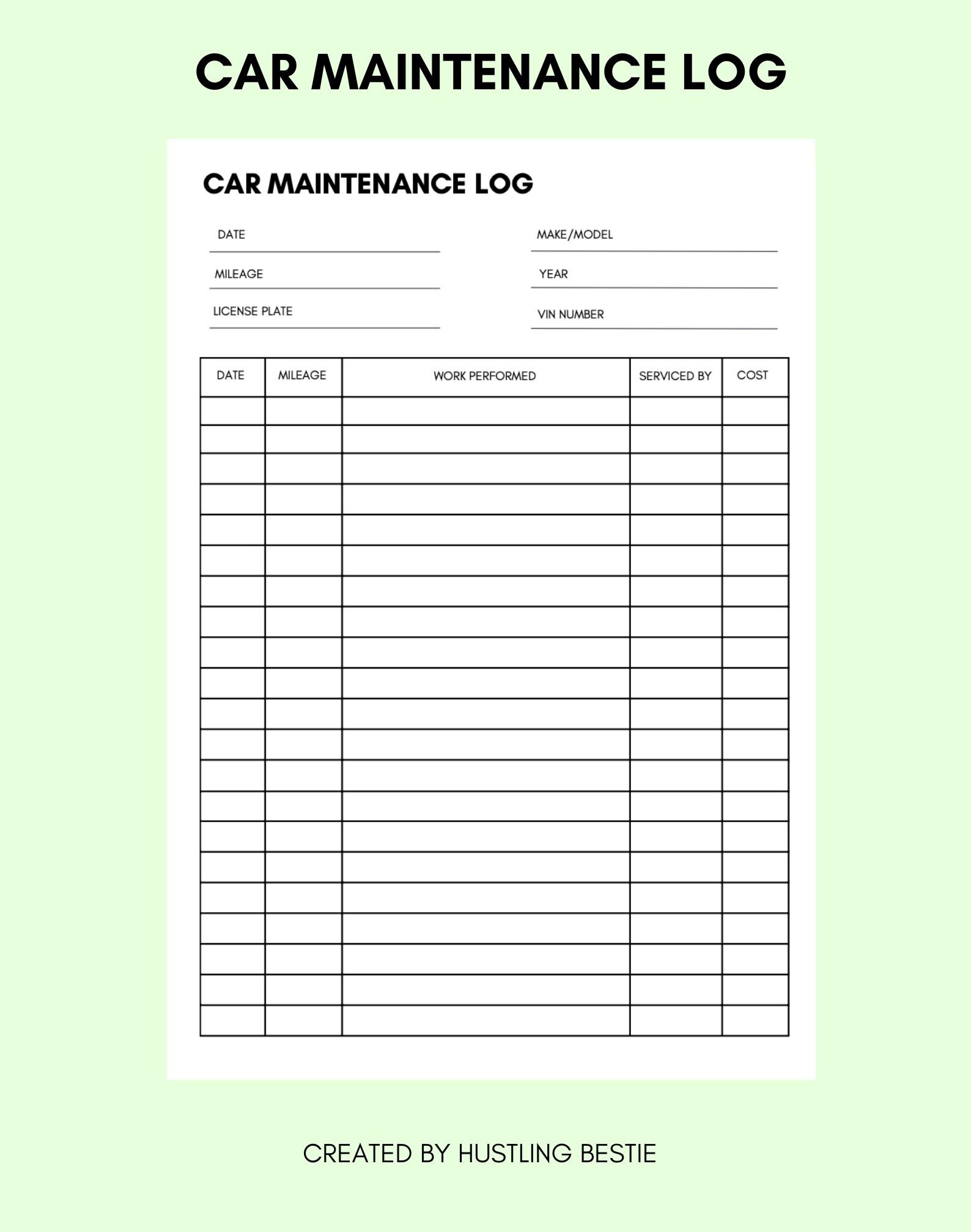 Car Maintenance Log Book - Etsy