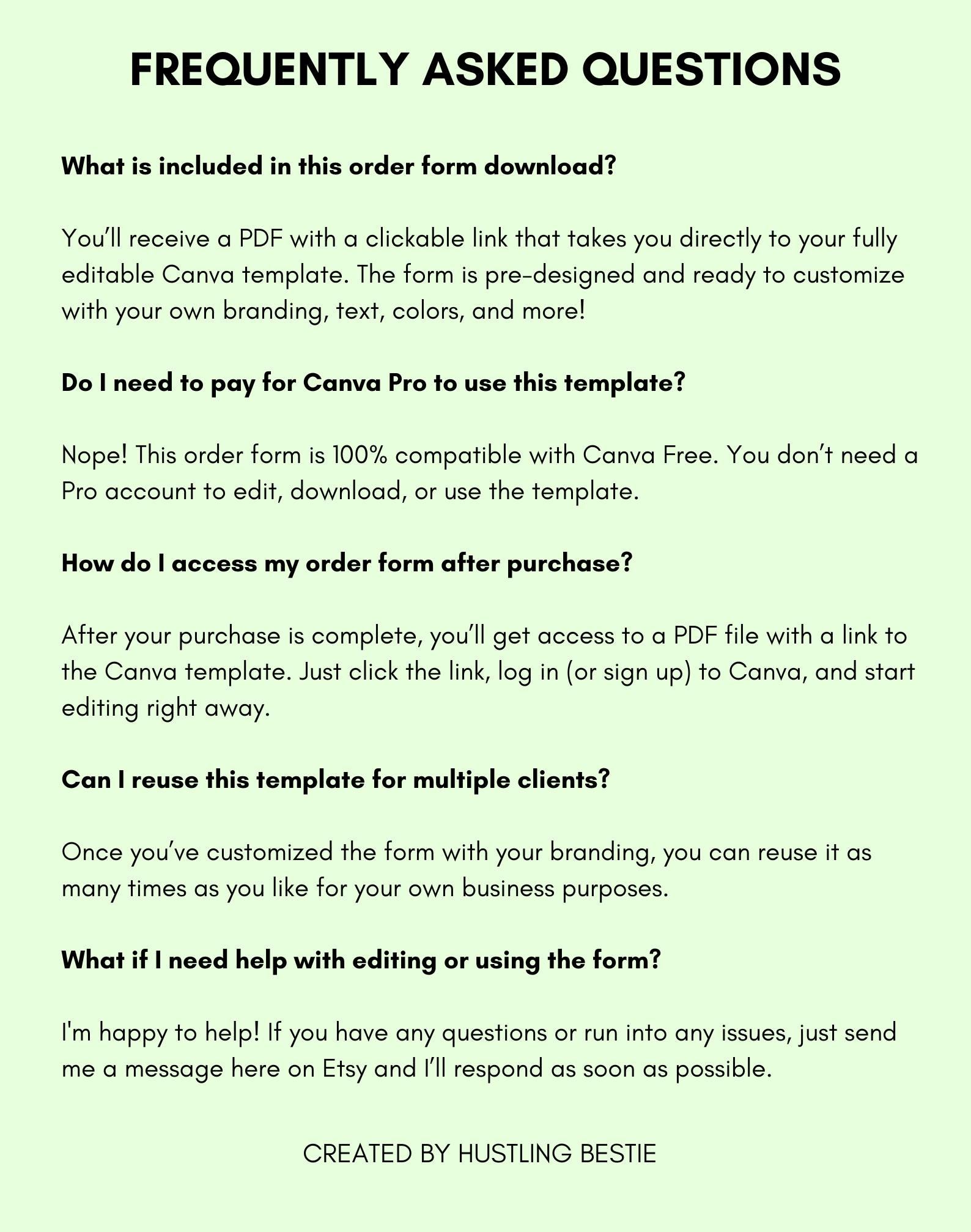 Order Form Template - Etsy