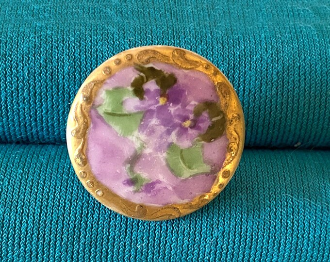 Antique BUTTON Hand Painted Porcelain Stud Button - 1800s Gold Trimmed ...