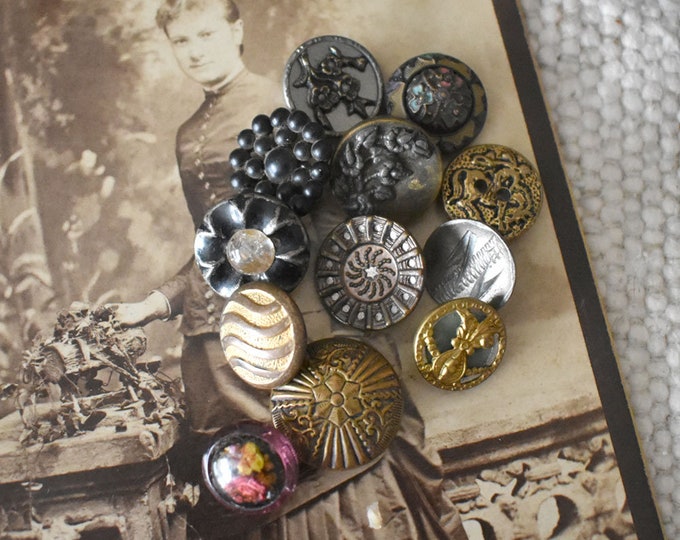 Victorian Antique BUTTON Lot Flora Fauna Brass Steel Cut Picture ...
