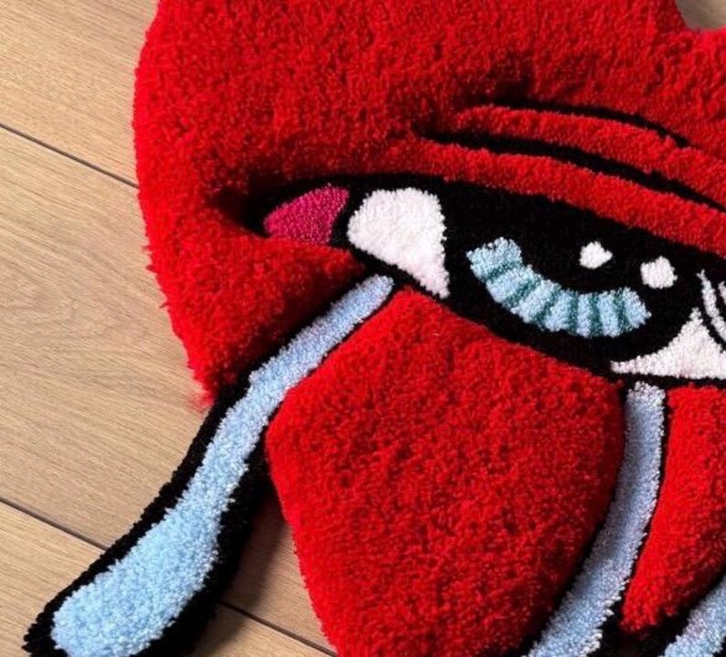 Hand Tufted Heart Crying Eye Rug – Emotional Art Area Rug | Modern ...