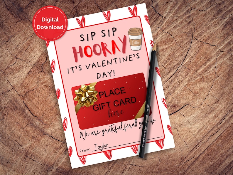 Valentine Gift Card Holder Printable, Coffee Shop Gift Teacher Card ...