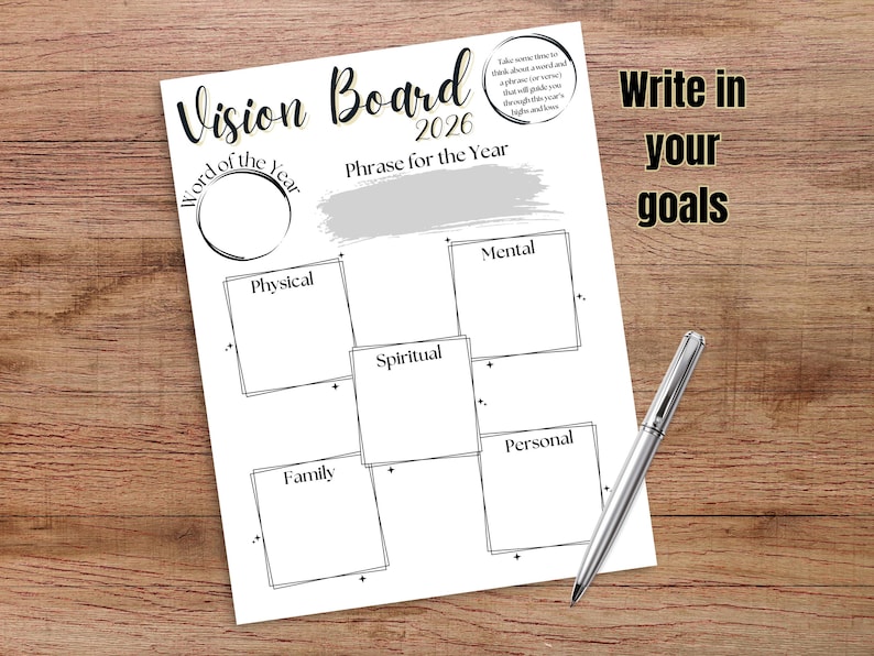 Vision Board 2026 Printable, New Year Reflection Worksheet, Goal ...
