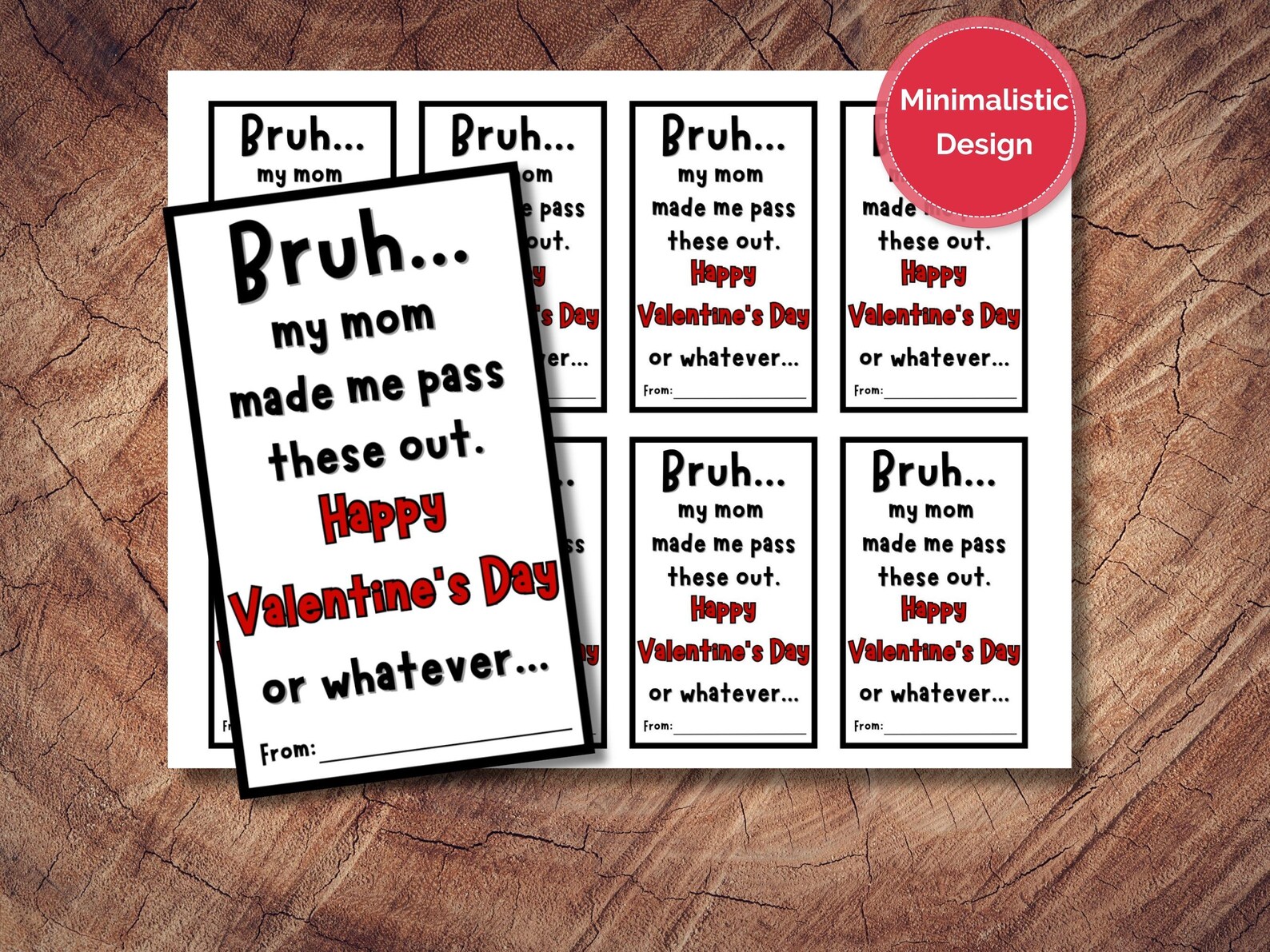 Bruh Valentines Day Cards Printable, Boy Minimalistic Cards, Classroom ...