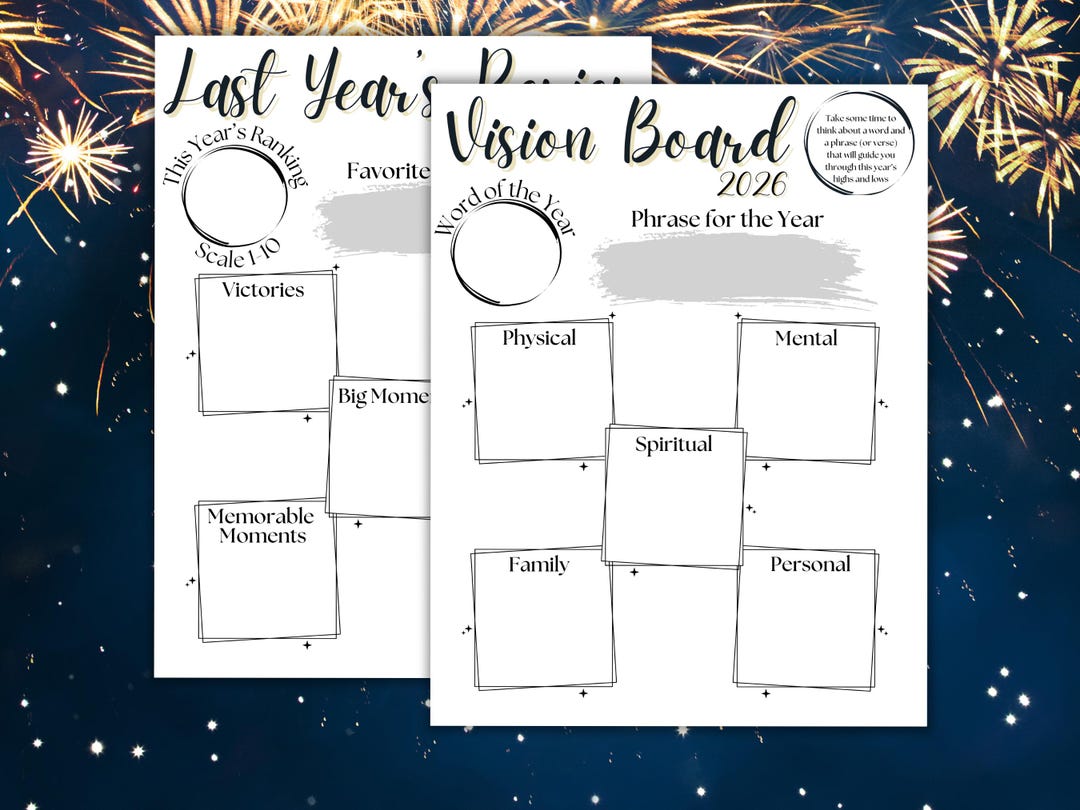 Vision Board 2026 Printable, New Year Reflection Worksheet, Goal ...