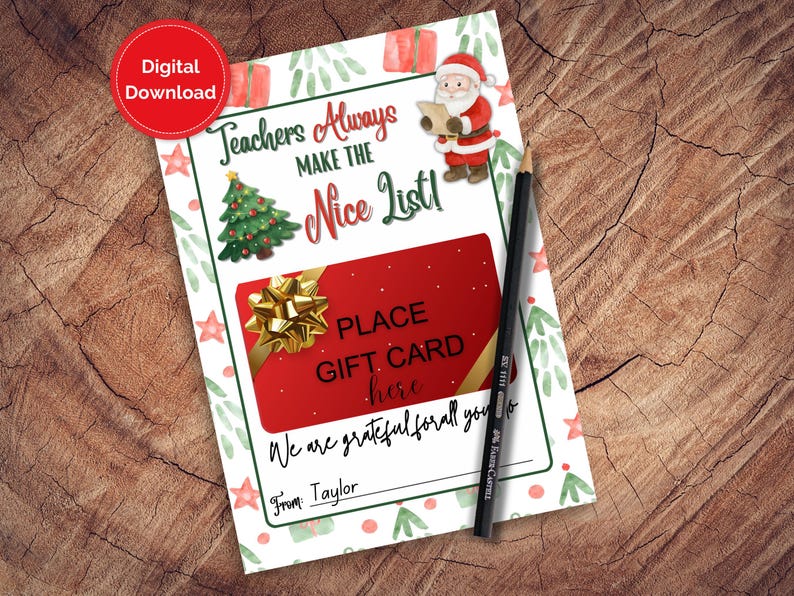 Christmas Teacher Gift Card Holder, Printable Teacher Christmas Gift ...