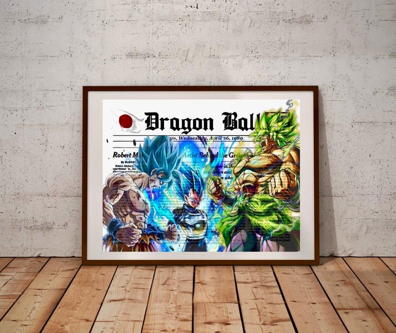 Newspaper Art Dragón Ball : Goku - Vegeta - Broly - Etsy