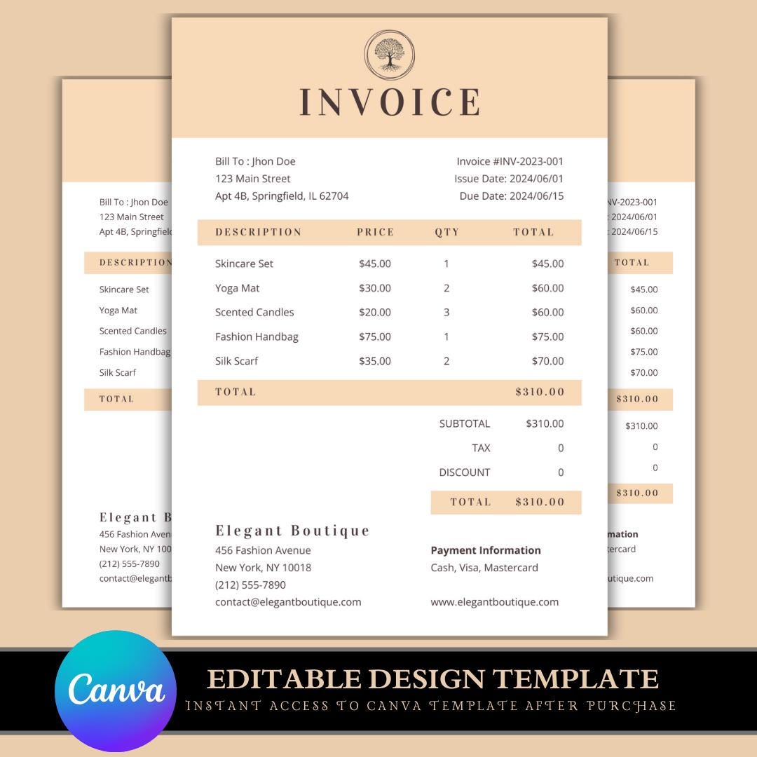 Professional Invoice Template: Customizable Billing Form (digital ...