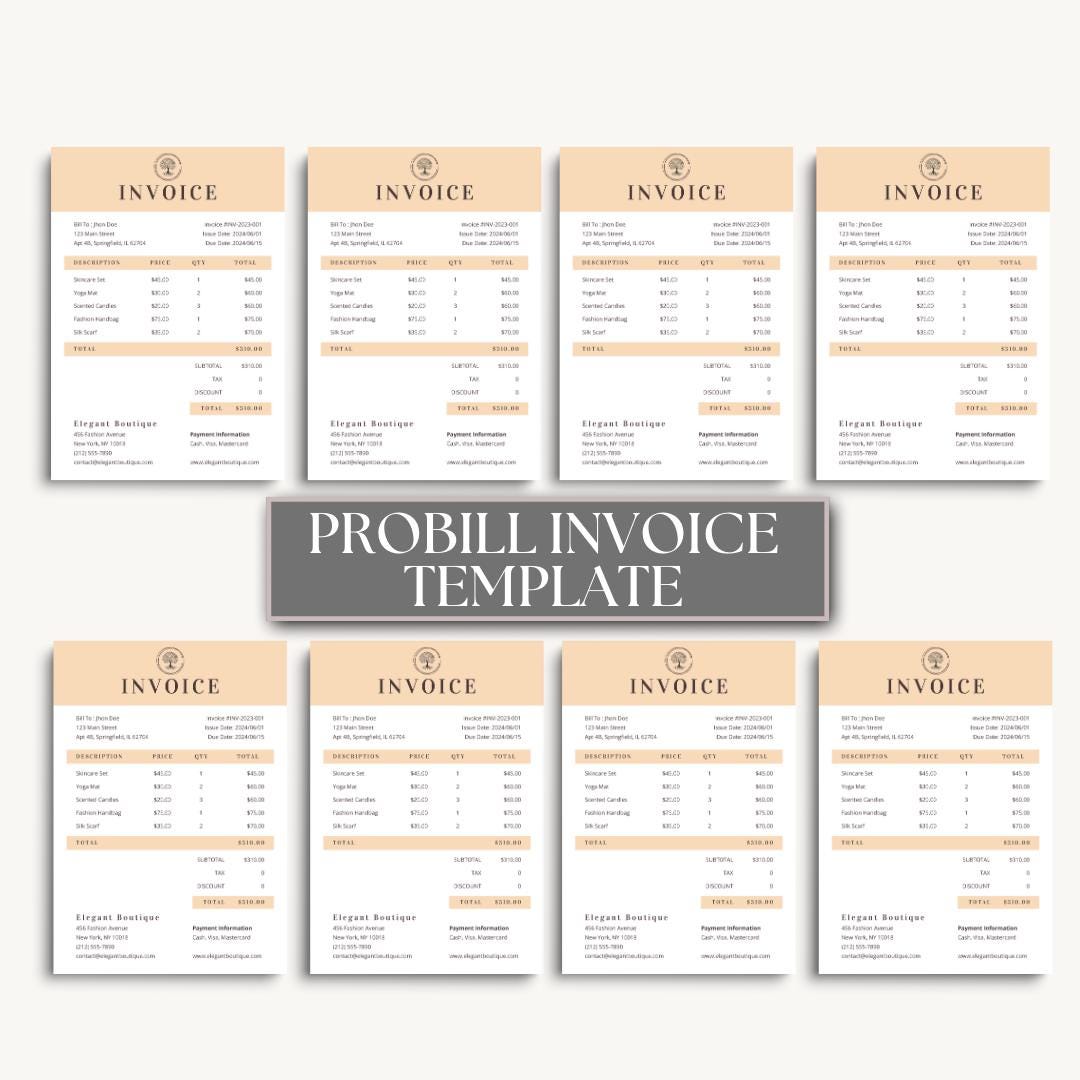 Probill Invoice Template, Professional Billing Form, Customizable ...