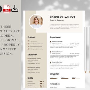 Minimalist Resume Template: White and Beige Professional CV (digital ...
