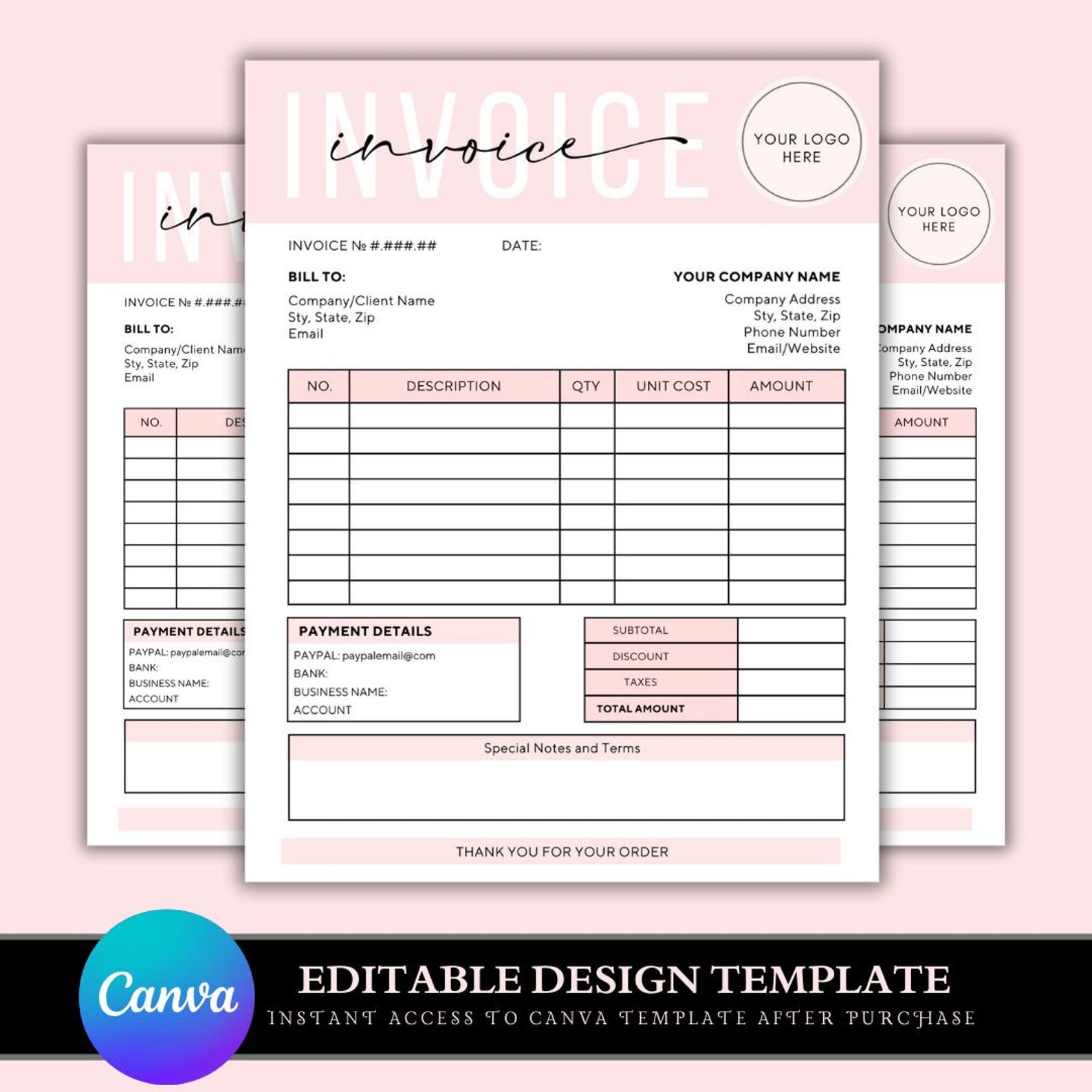 Small Business Invoice Template: Customizable Billing Form (canva ...