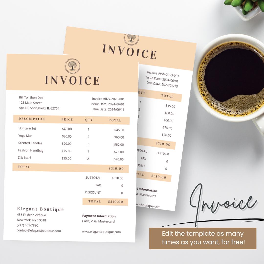 Professional Invoice Template: Customizable Billing Form (digital ...