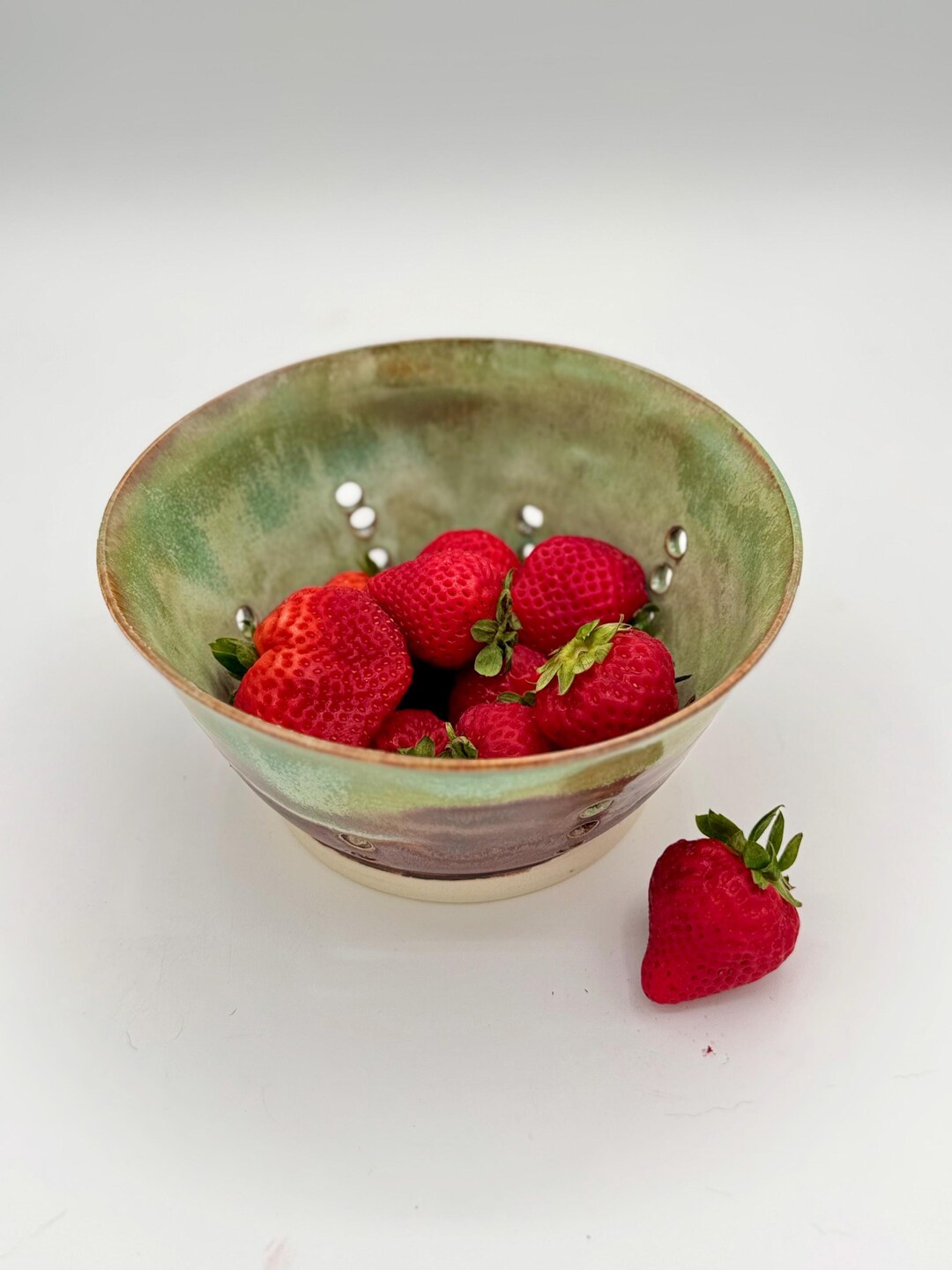 Green and Copper Ceramic Berry Bowl Colander: Handmade Stoneware ...