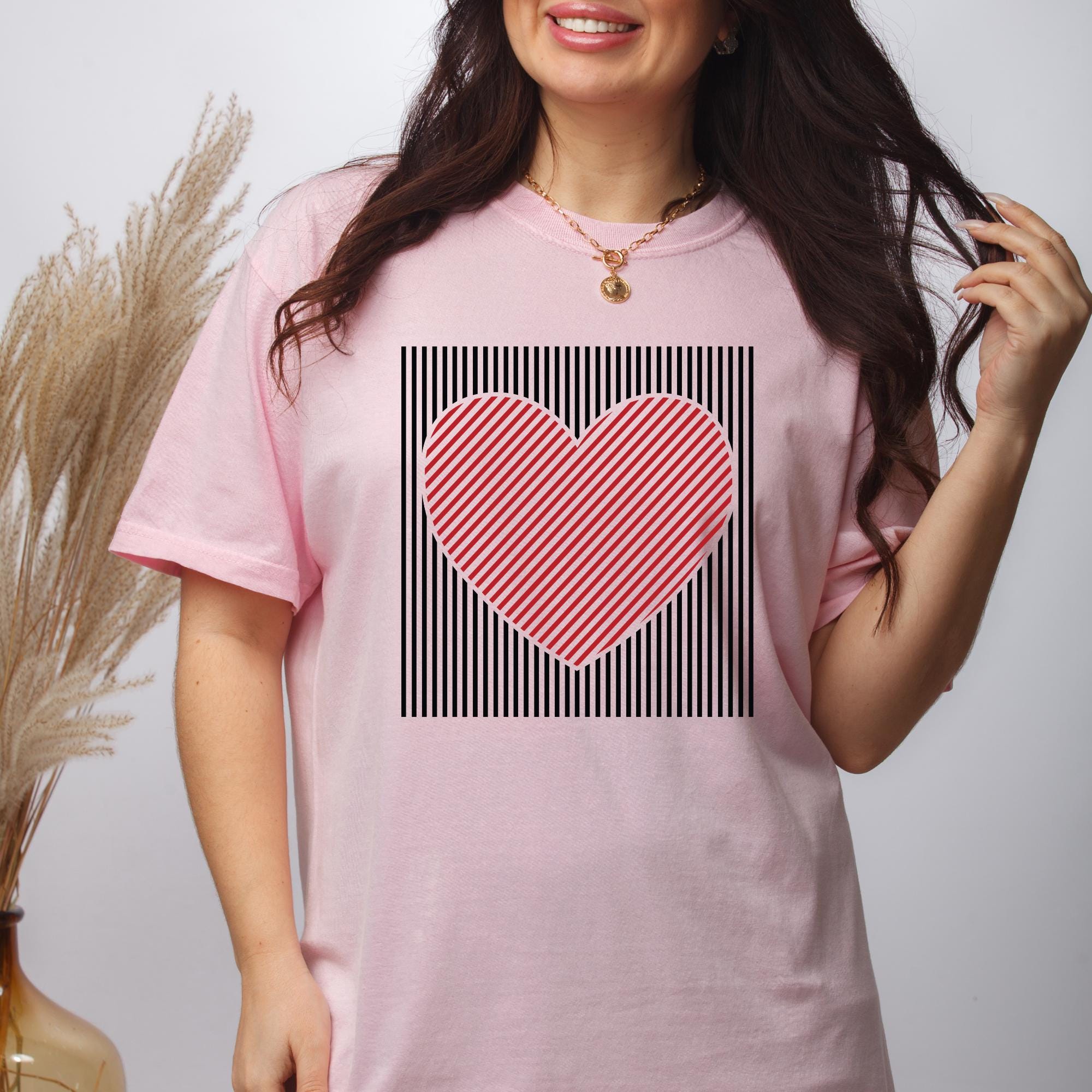 Valentine's Day Heart PNG, Striped Heart Tee PNG, Love Heart Graphic ...