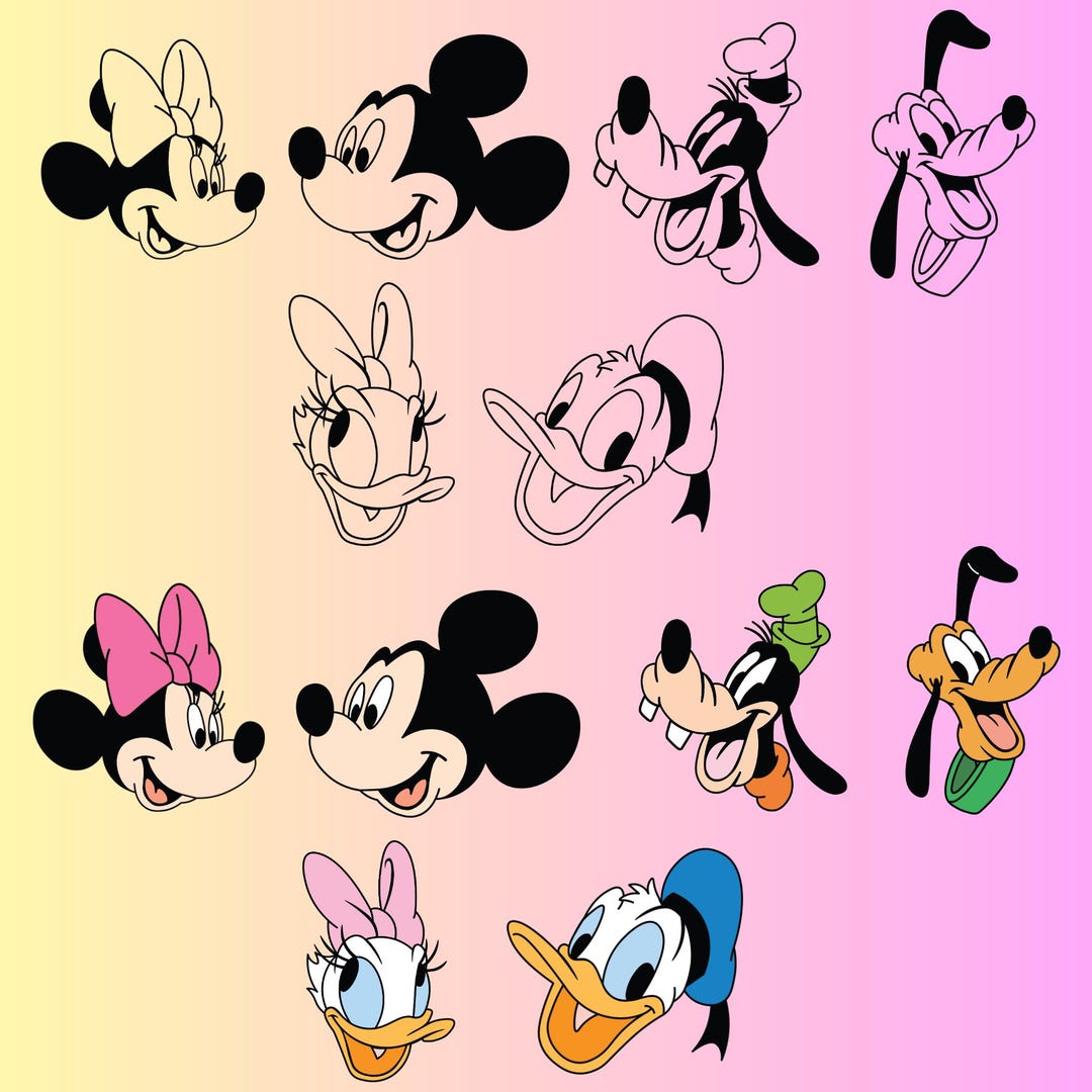 Mickey Pluto Goofy Daisy Donald Minnie Character Faces Png, Mickey and ...