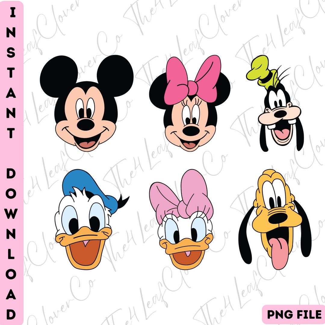 Mickey Pluto Goofy Daisy Donald Minnie Character Faces Png, Mickey and Friends Clipart Set ...