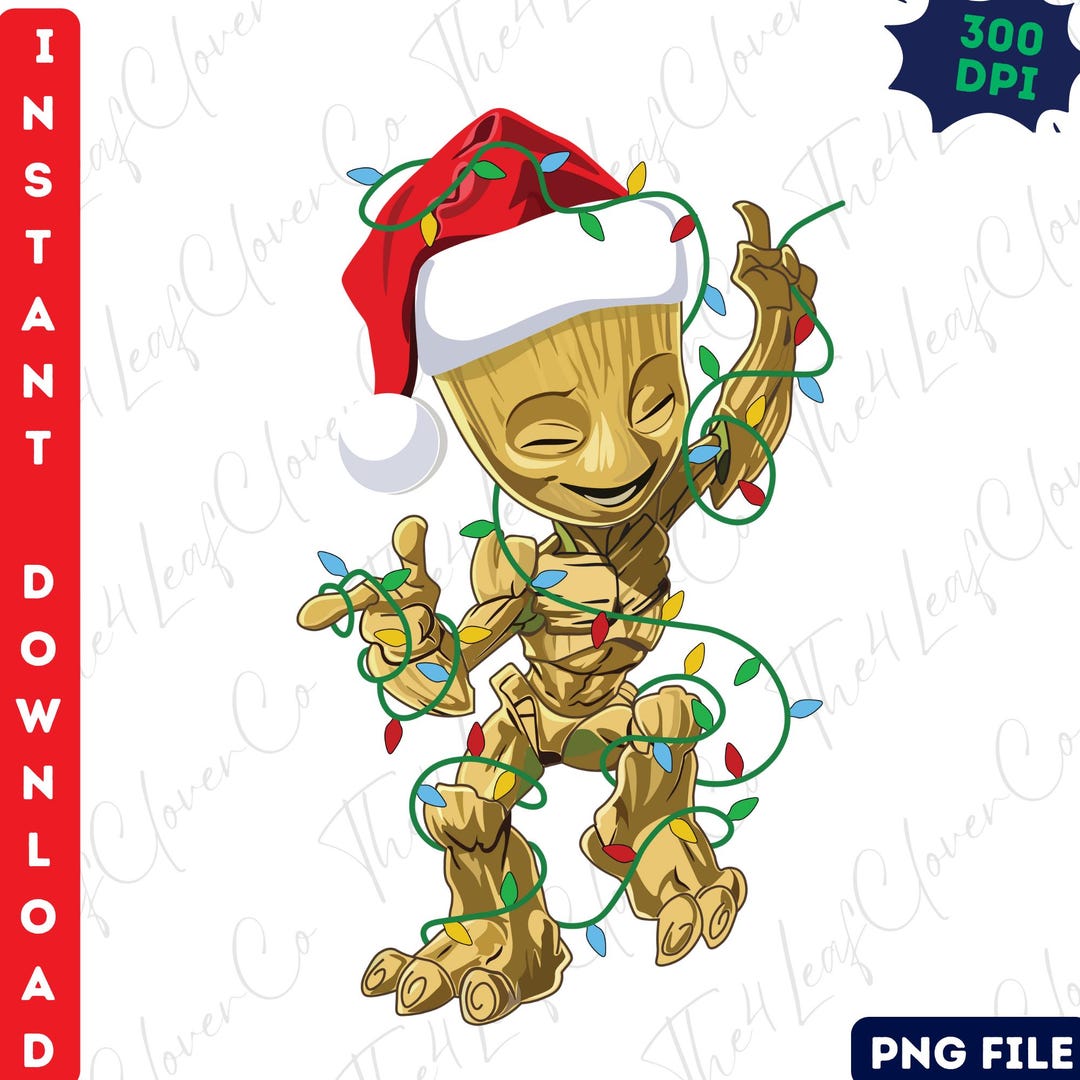Groot Christmas Lights PNG, Galaxy Greetings, Kids Shirt Design ...