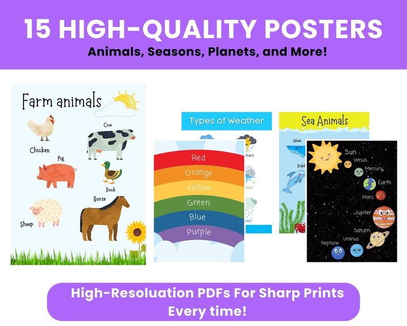 Printable Educational Poster Bundle for Kids Digital Download Learning ...