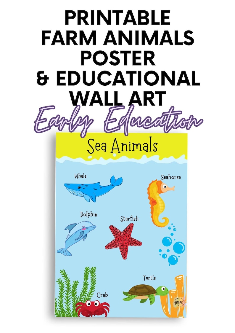 Sea Animals Educational Poster for Kids Ocean-themed Learning Wall Art ...