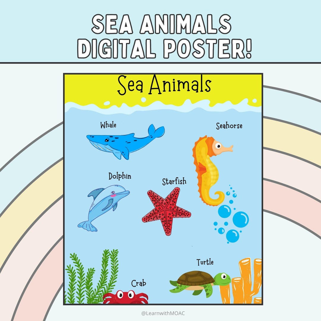 Ocean Sea Animals Learning Poster | Printable Ocean Life Educational ...