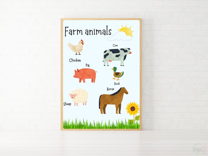 Farm Animals Learning Poster | Printable Educational Chart for Kids ...