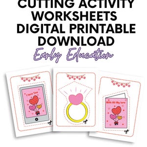 Valentines Love Themed Cutting Practice Worksheets, Preschool Scissor ...