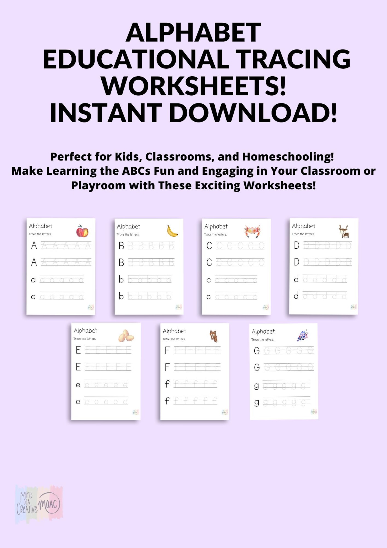 ABC Tracing Worksheets for Kids Printable A to Z Letter Practice ...