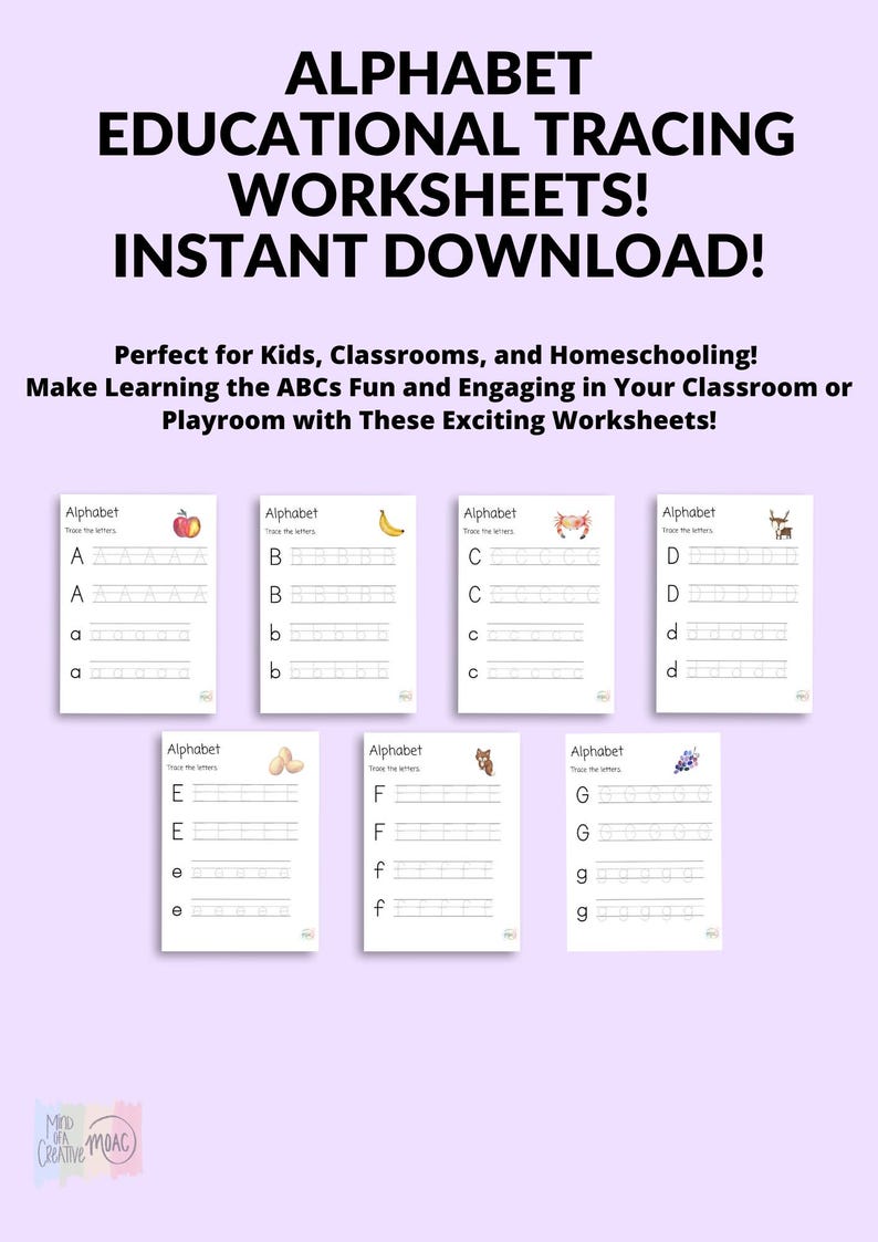 ABC Tracing Worksheets for Kids Printable A to Z Letter Practice ...