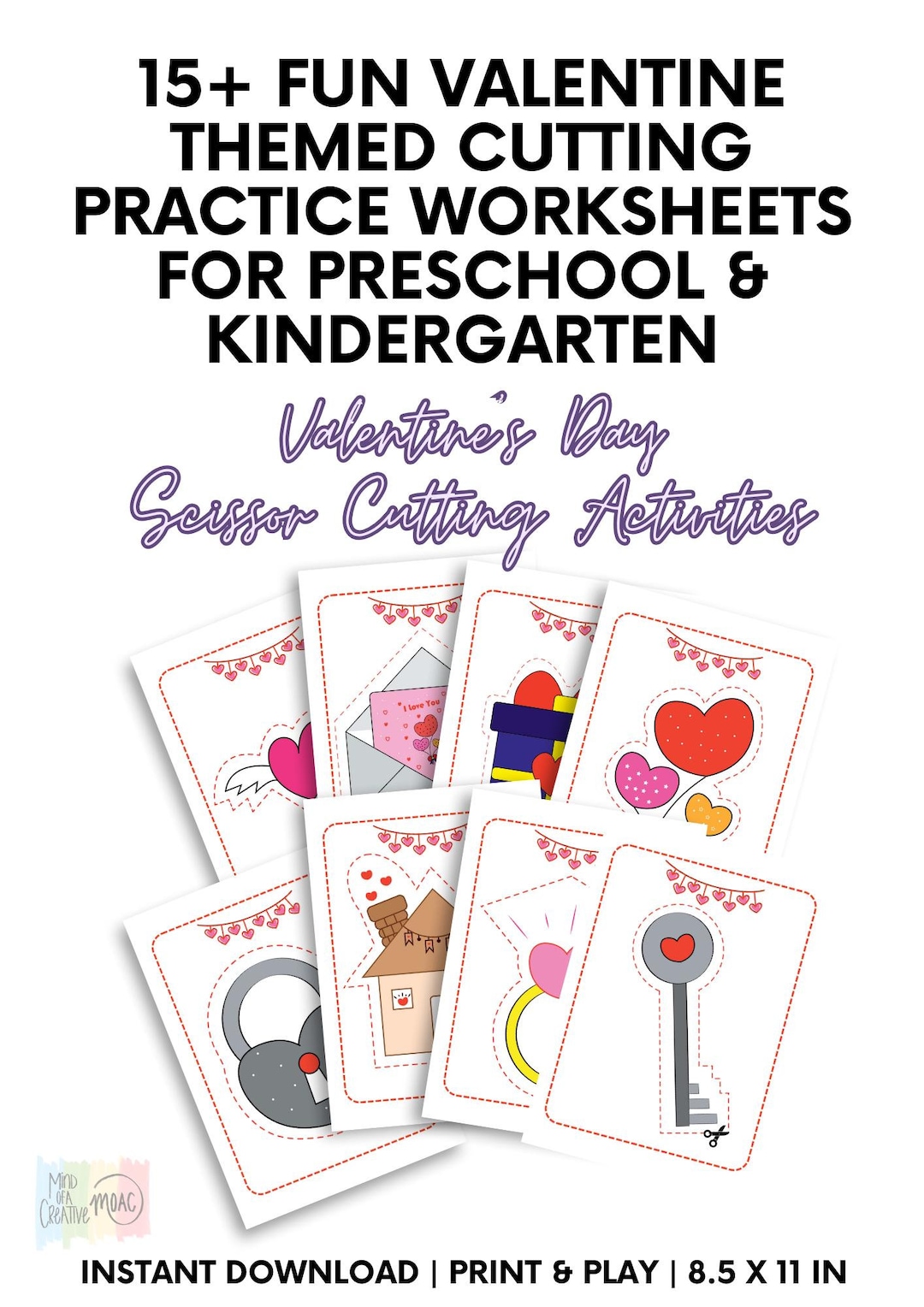 Love Themed Cutting Practice Worksheets, Preschool Scissor Skills ...