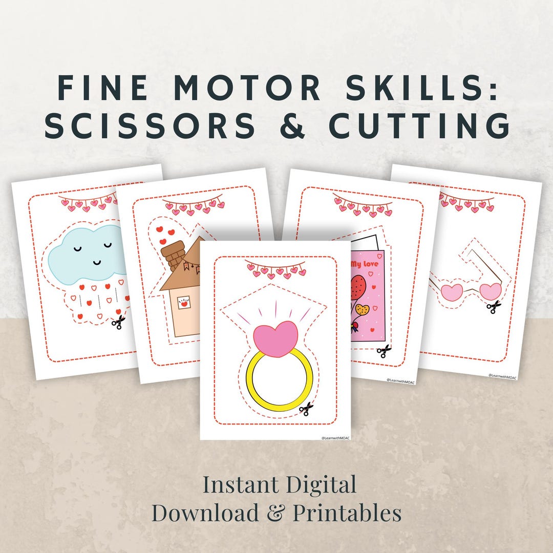 Valentines Love Themed Cutting Practice Worksheets, Preschool Scissor ...