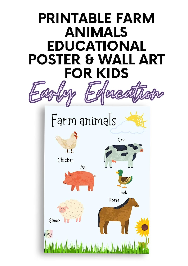 Farm Animals Learning Poster | Printable Educational Chart for Kids ...