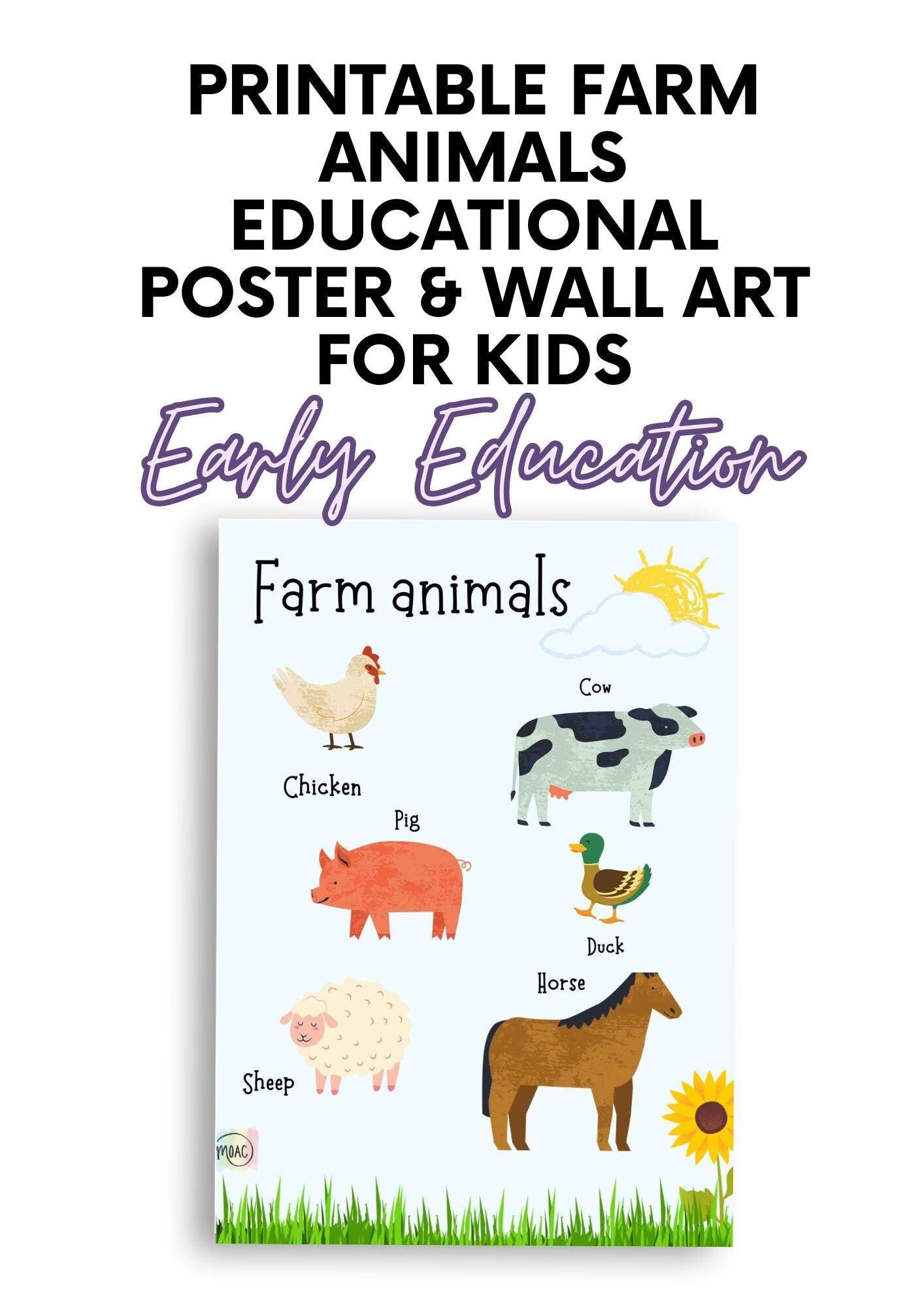 Farm Animals Learning Poster | Printable Educational Chart for Kids ...