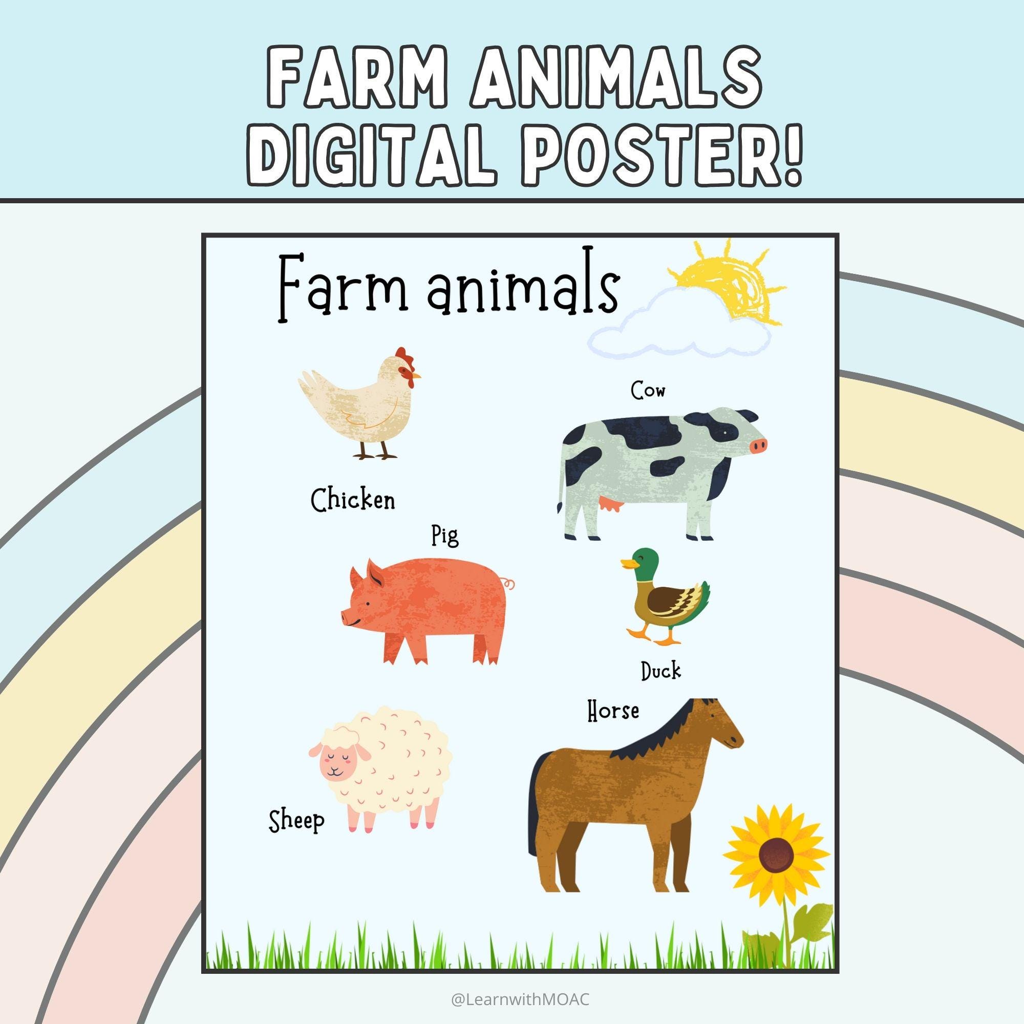 Farm Animals Learning Poster | Printable Educational Chart for Kids ...