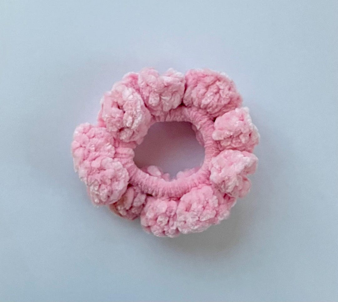Crochet Scrunchie • Fuzzy Light Pink Hair Accessory • Strong Hair Tie ...