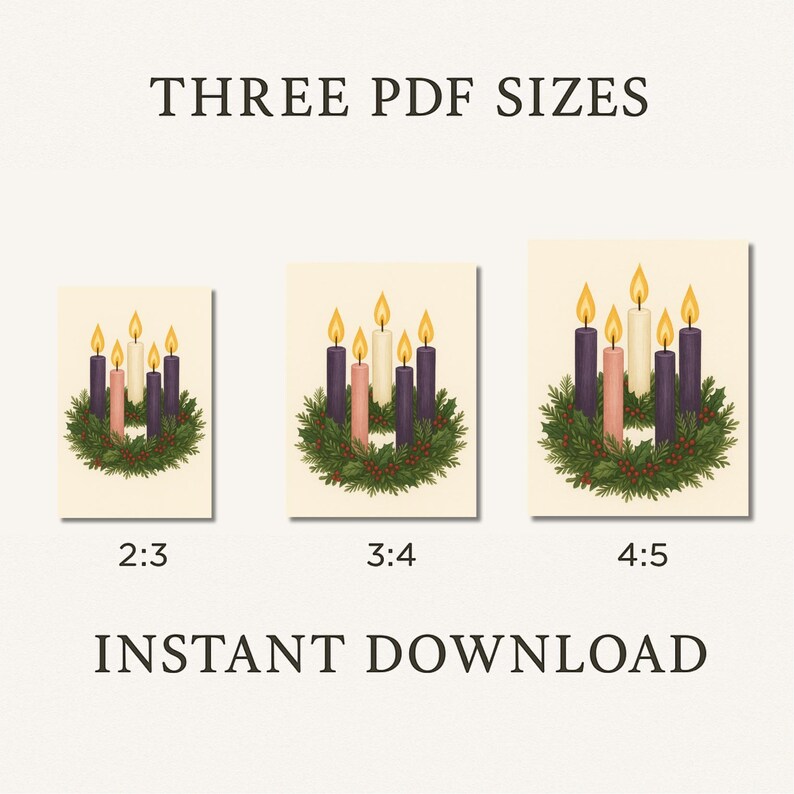 Printable Wall Art Advent Wreath | Christian Christmas Decor | 5 Candle ...