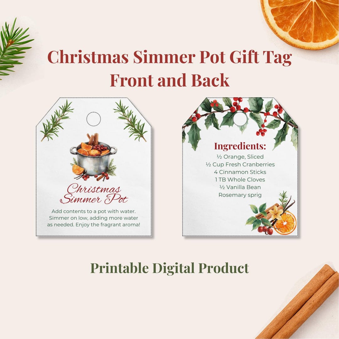 Christmas Simmer Pot Printable Gift Tags | Holiday Potpourri Recipe Tag ...