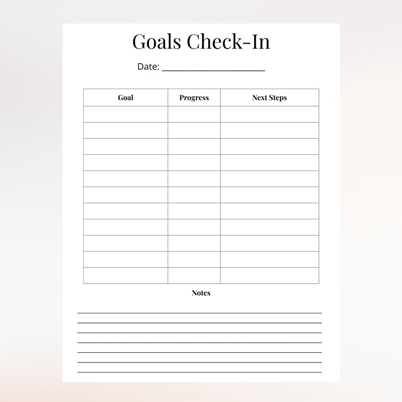 Goals Check-in Template | Goal Tracking Worksheet | Printable & Digital ...
