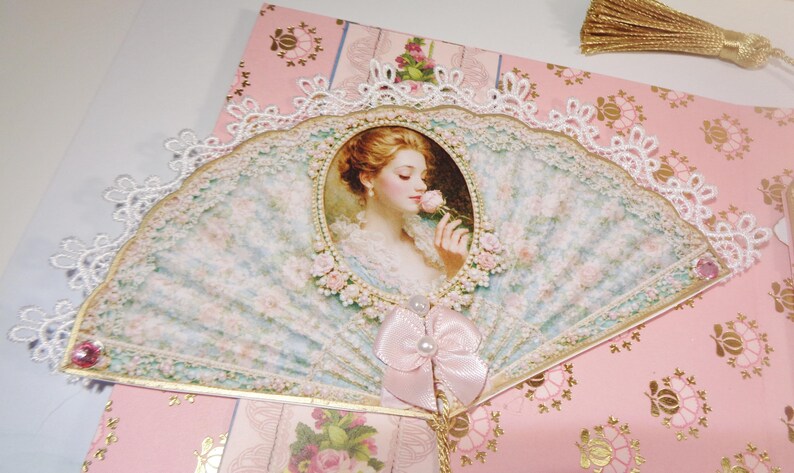 Victorian Rose Card Gift Set – Embellished Ephemera, Fan, Tags, Shabby ...