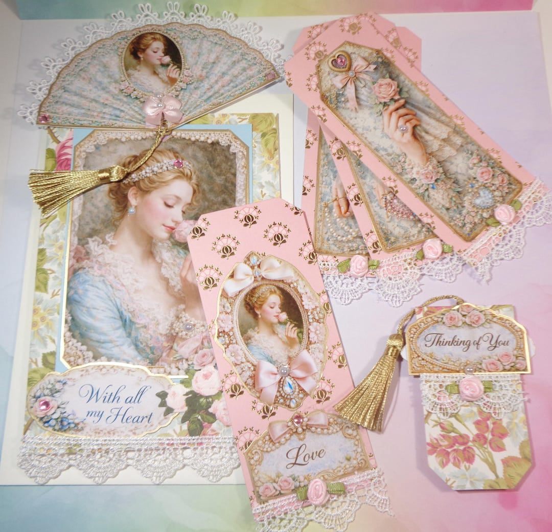 Victorian Rose Card Gift Set – Embellished Ephemera, Fan, Tags, Shabby ...