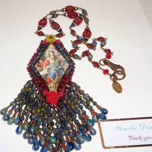 Madonna, Divine Shepherdess, Mary Bead Embroidery Fringe Necklace ...